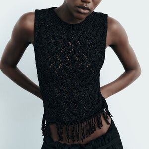 Zara | Tops | Zara Metallic Thread Knit Fringed Top S New | Poshmark